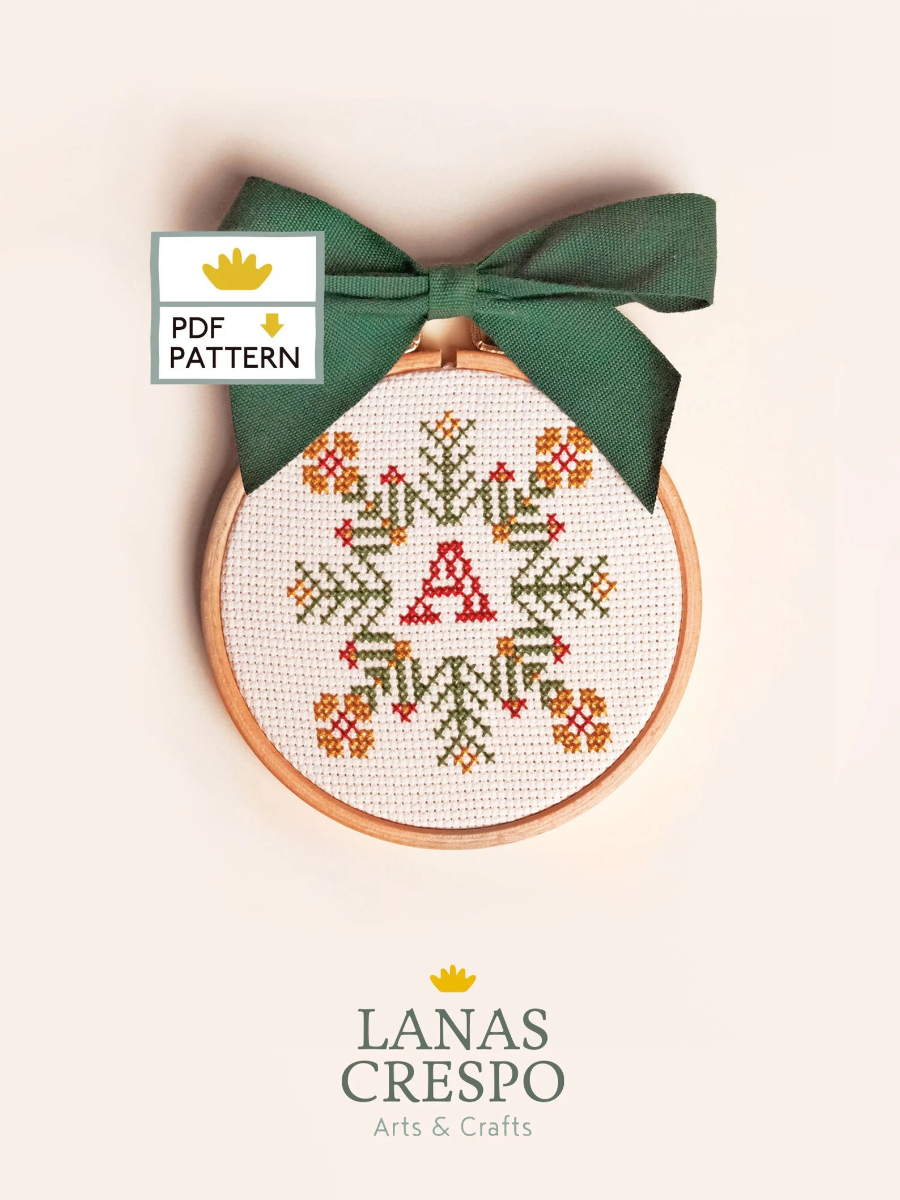 ABC Monogram Ornament Cross Stitch Pattern – Lanas Crespo